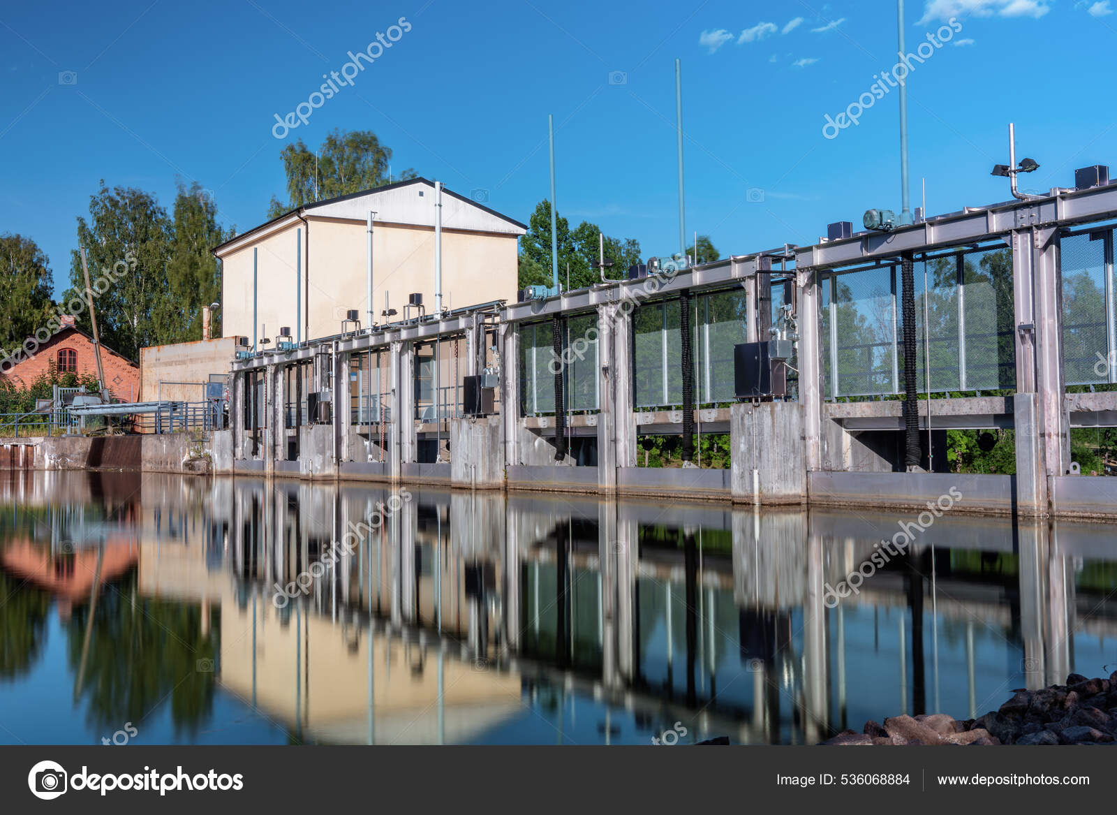 Summer View Water Dam Front Hydro Electric Power Plant Bright — Stock ...