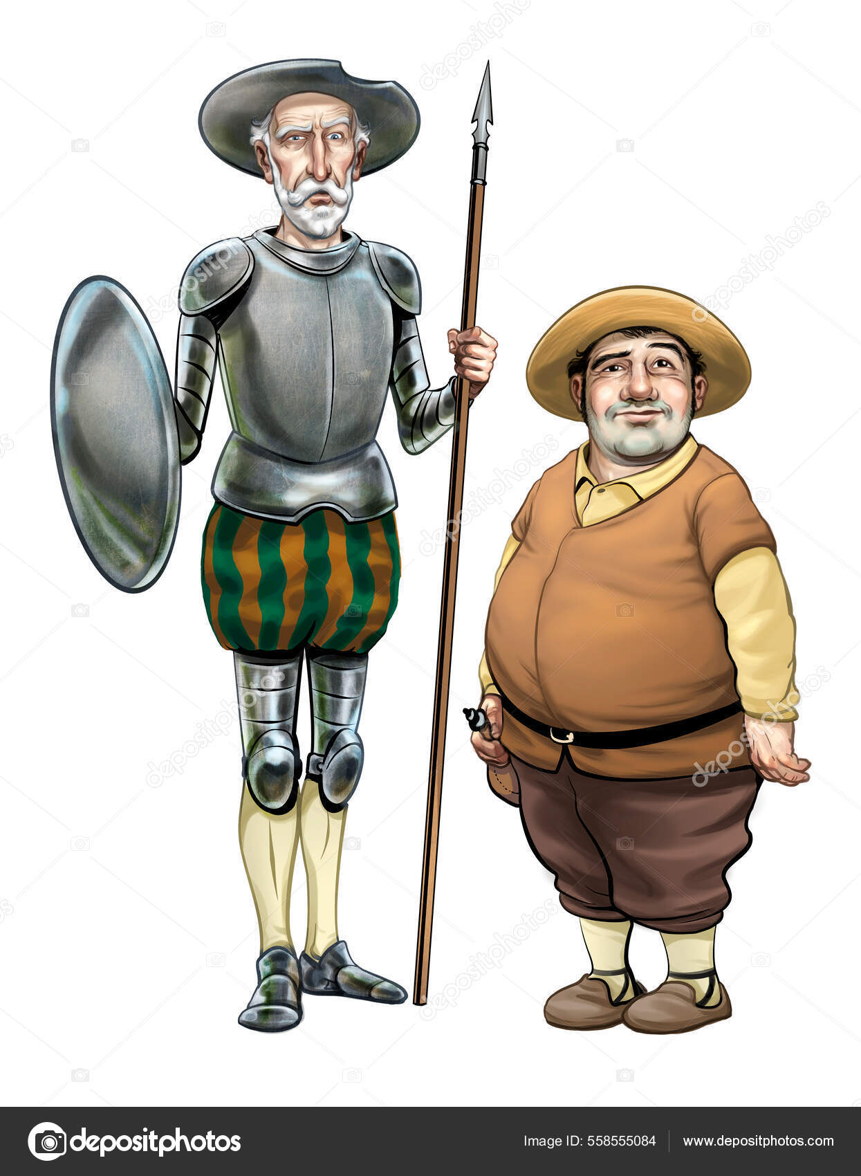 Illustration Cartoon Don Quixote Sancho Panza — Foto editorial de stock ...