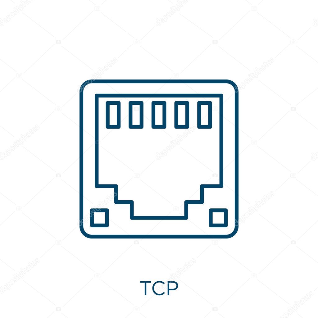 icono tcp. Icono delgada lineal de contorno tcp aislado sobre fondo ...