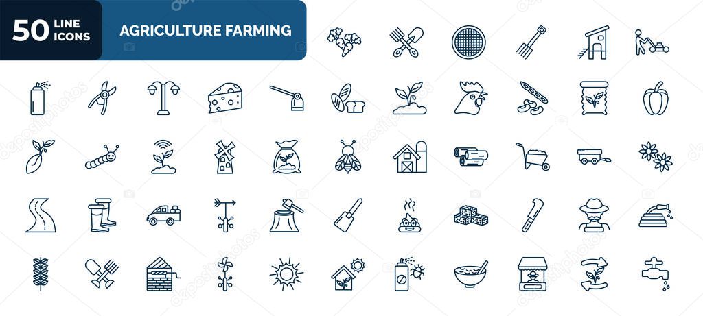 set of 50 agriculture farming web icons in outline style. thin line ...