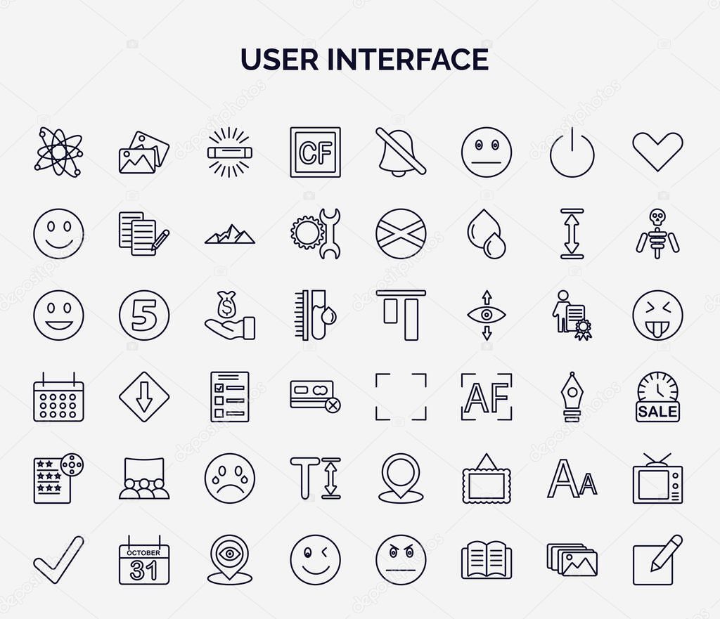 set of user interface web icons in outline style. thin line icons such as nuclear cells, cf ...