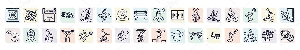 conjunto de iconos deportivos en estilo de esquema. iconos de línea ...