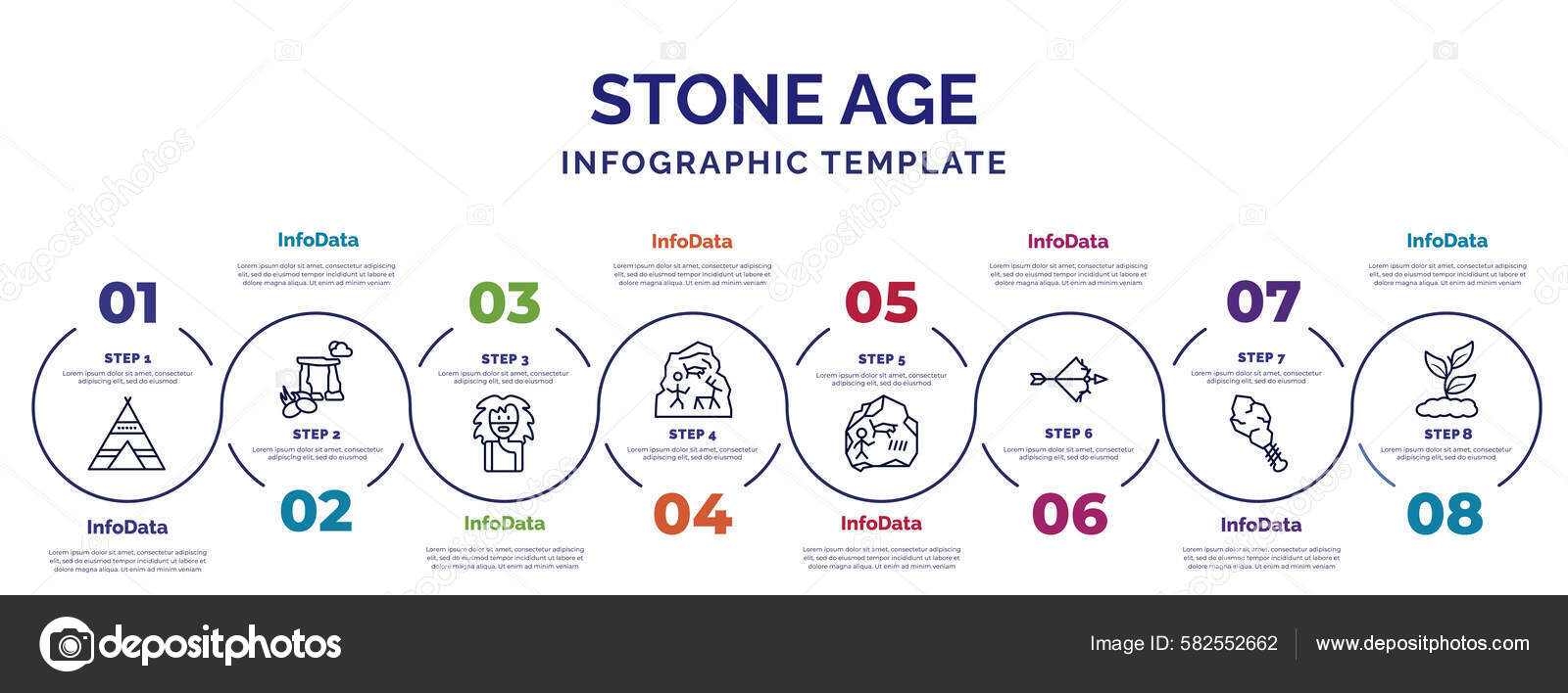 Infographic Template Icons Options Steps Infographic Stone Age Concept ...