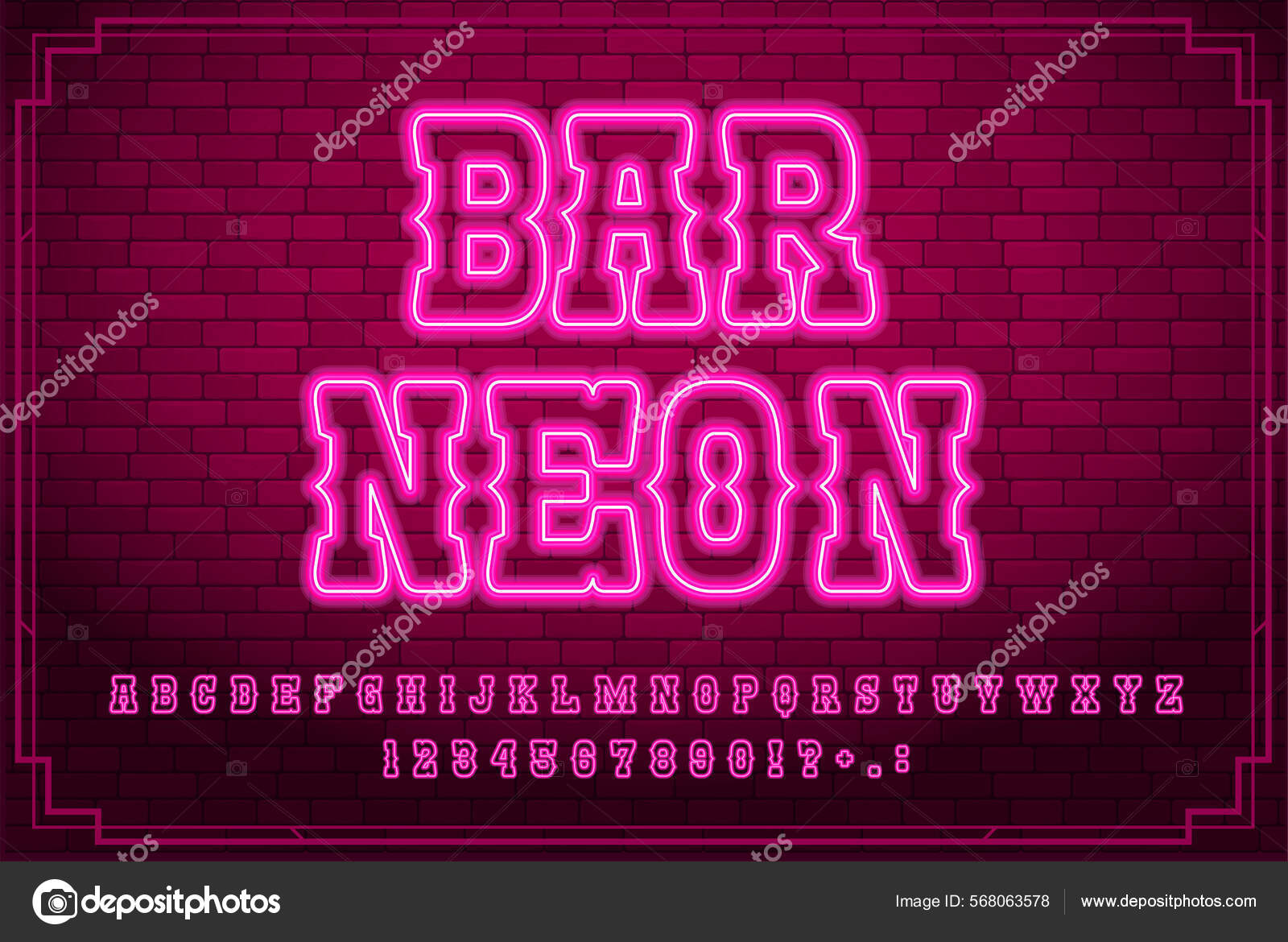 Bright Neon Alphabet Letters Numbers Symbols Sign Vector Night Show ...
