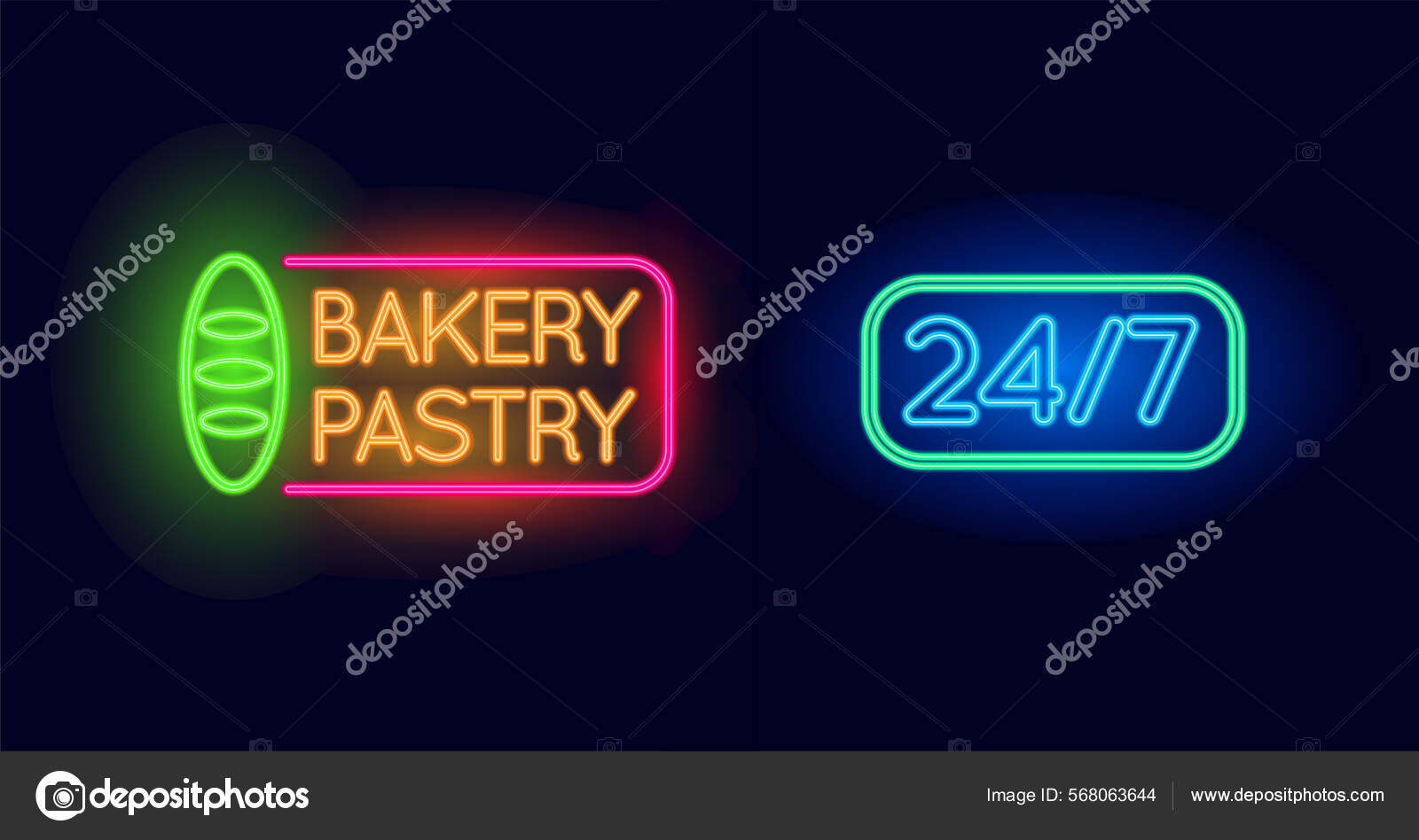 Bakery Pastry Shop Neon Light Sign Set Vector Illustration Stock Vector ...