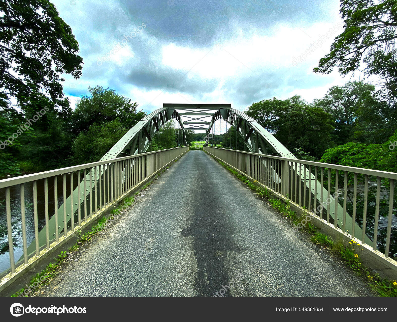 Iron Suspension Footbridge Passing River Wharfe Ben Rhydding Ilkley ...