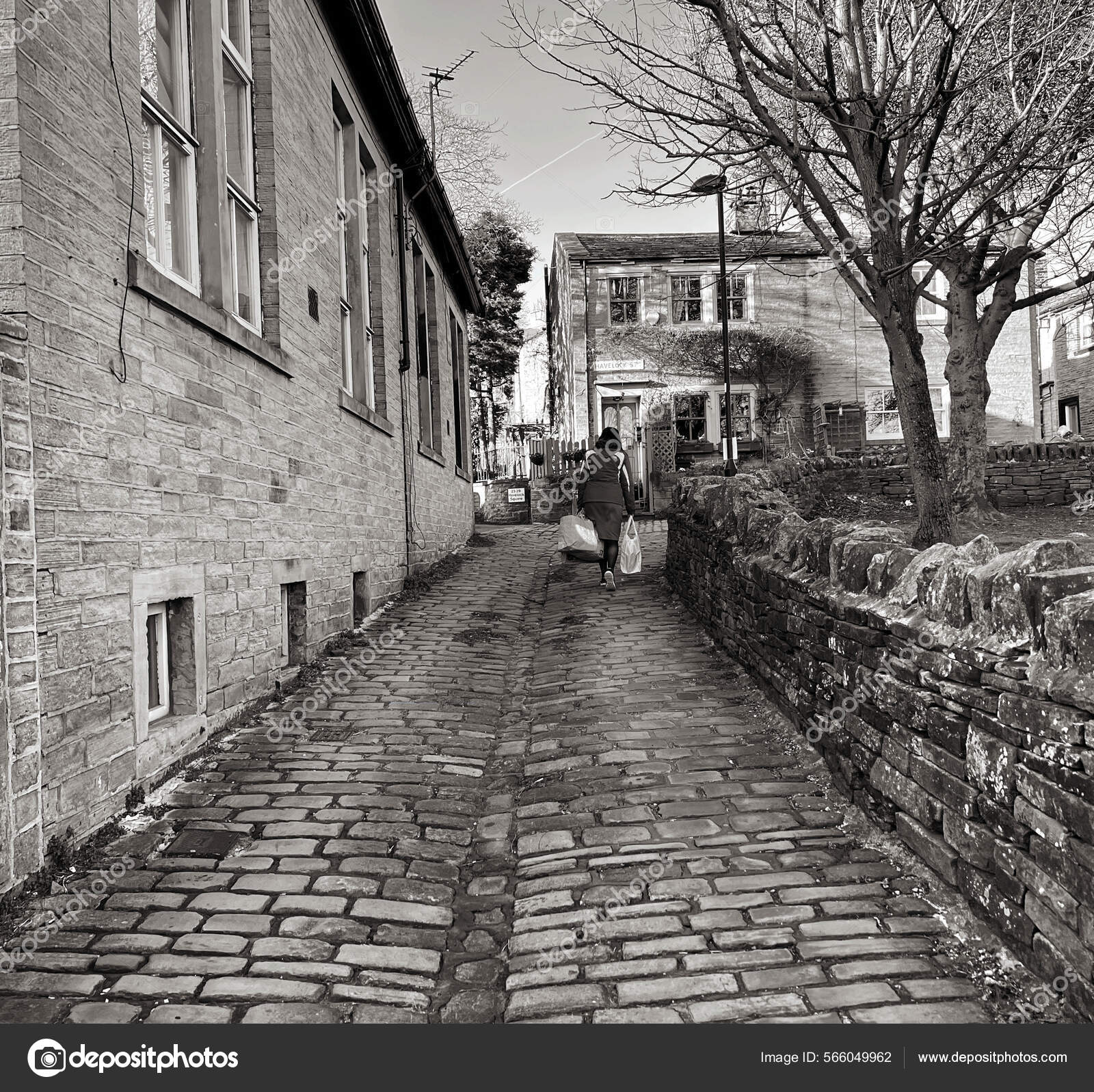 Victorian Stone Cobbled Back Street Lady Distance Old Village Thornton ...