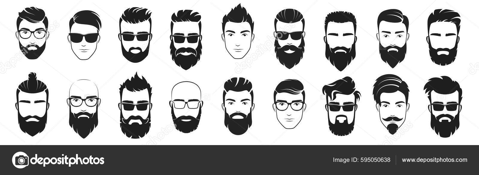Handsome Face Man Beard Man Emblems Icons Set Vector Bearded Stock ...