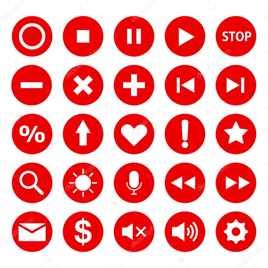 Un conjunto de iconos rojos que se pueden utilizar para varias escenas ...