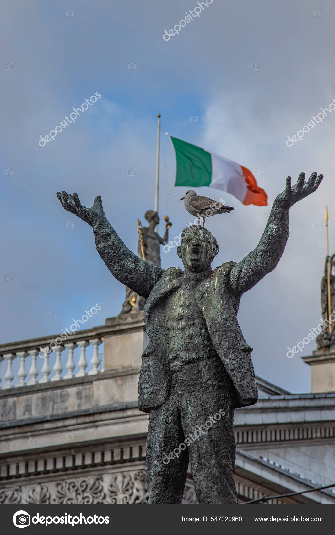 Seagull Sitting Head Historical Jim Larkin Statue Outstretched Arms ...