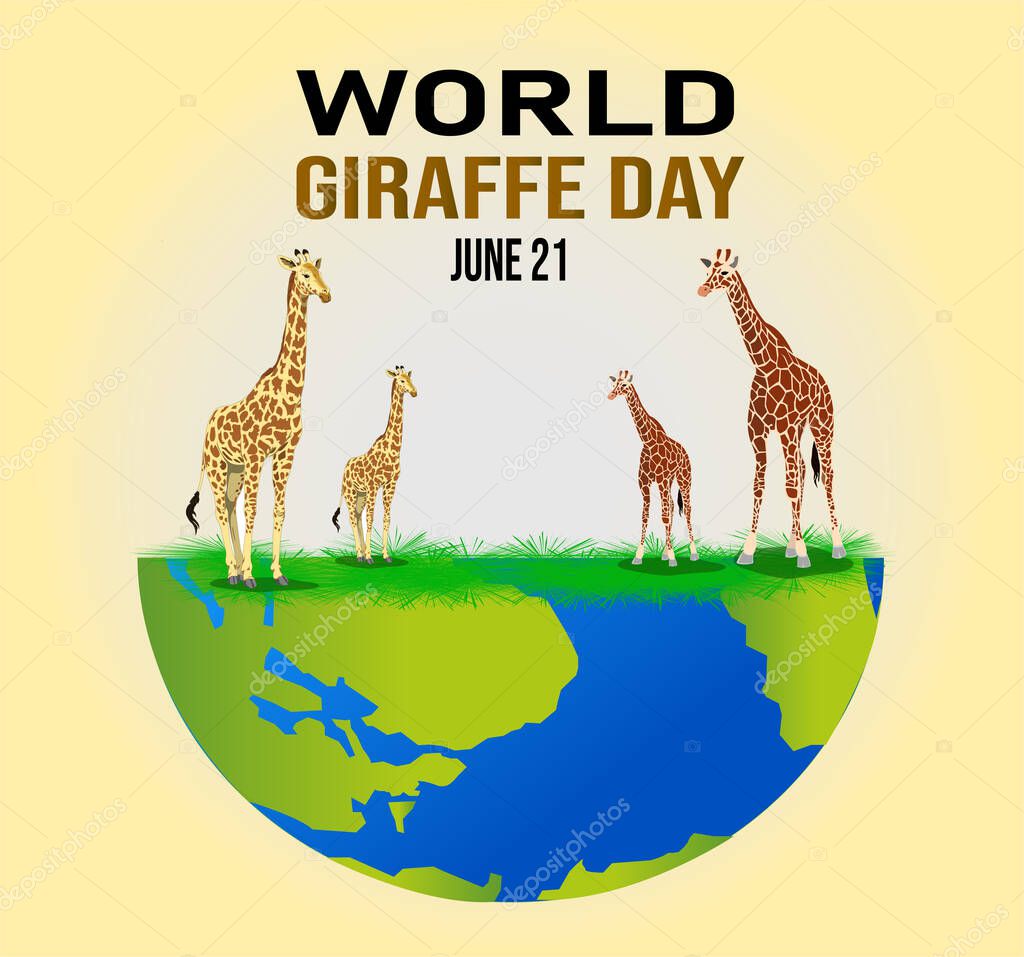 Día Mundial de la Jirafa 3d globo de tierra que tiene la jirafa de pie sobre la hierba ...