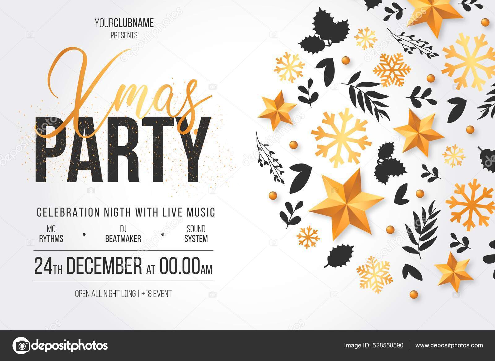 Christmas Horizontal Poster Template Black Golden Ornaments Stock ...