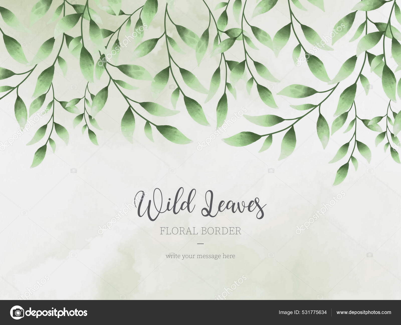 Wild Leaves Floral Border Background Watercolor Style Design Vector ...