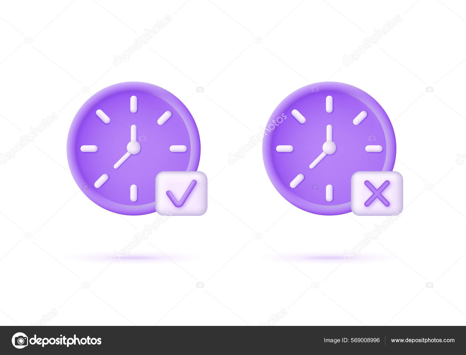 Clock Icons Isolated White Background Tick Cross Sign Yes Time Stock ...