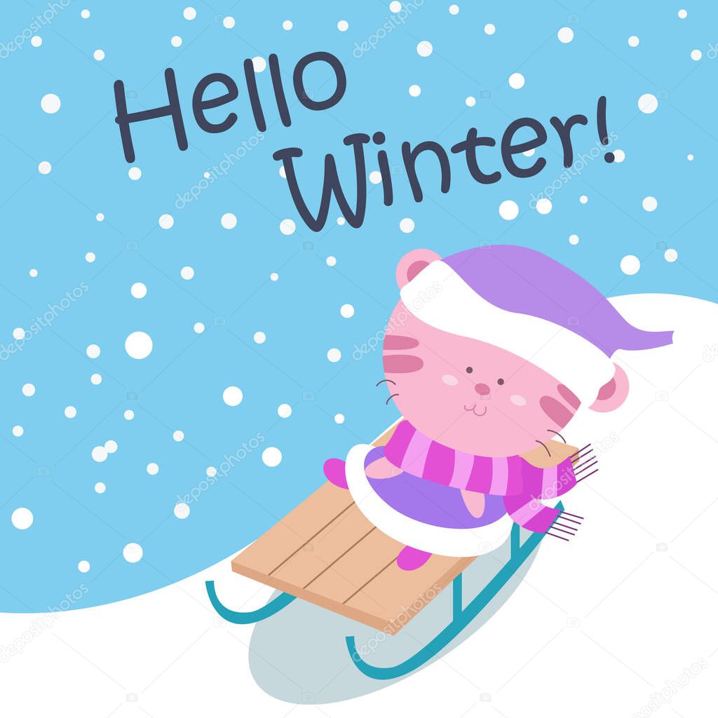 Winter illustration with cute animal 3. Hello winter text messages ...