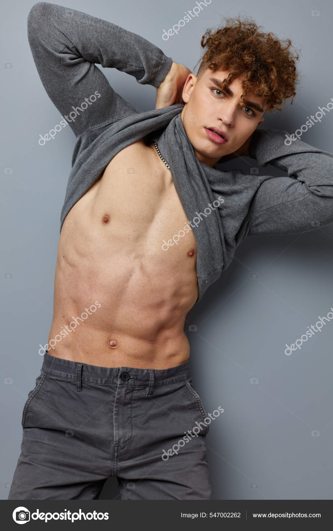 Handsome guy posing inflated torso model isolated background — Stock ...
