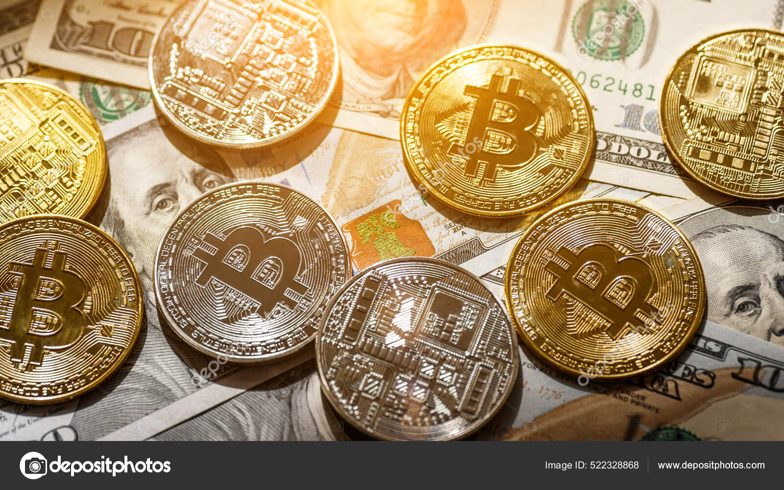 Golden Bitcoin Lies Banknotes New Virtual Money Crypto Currency Top ...