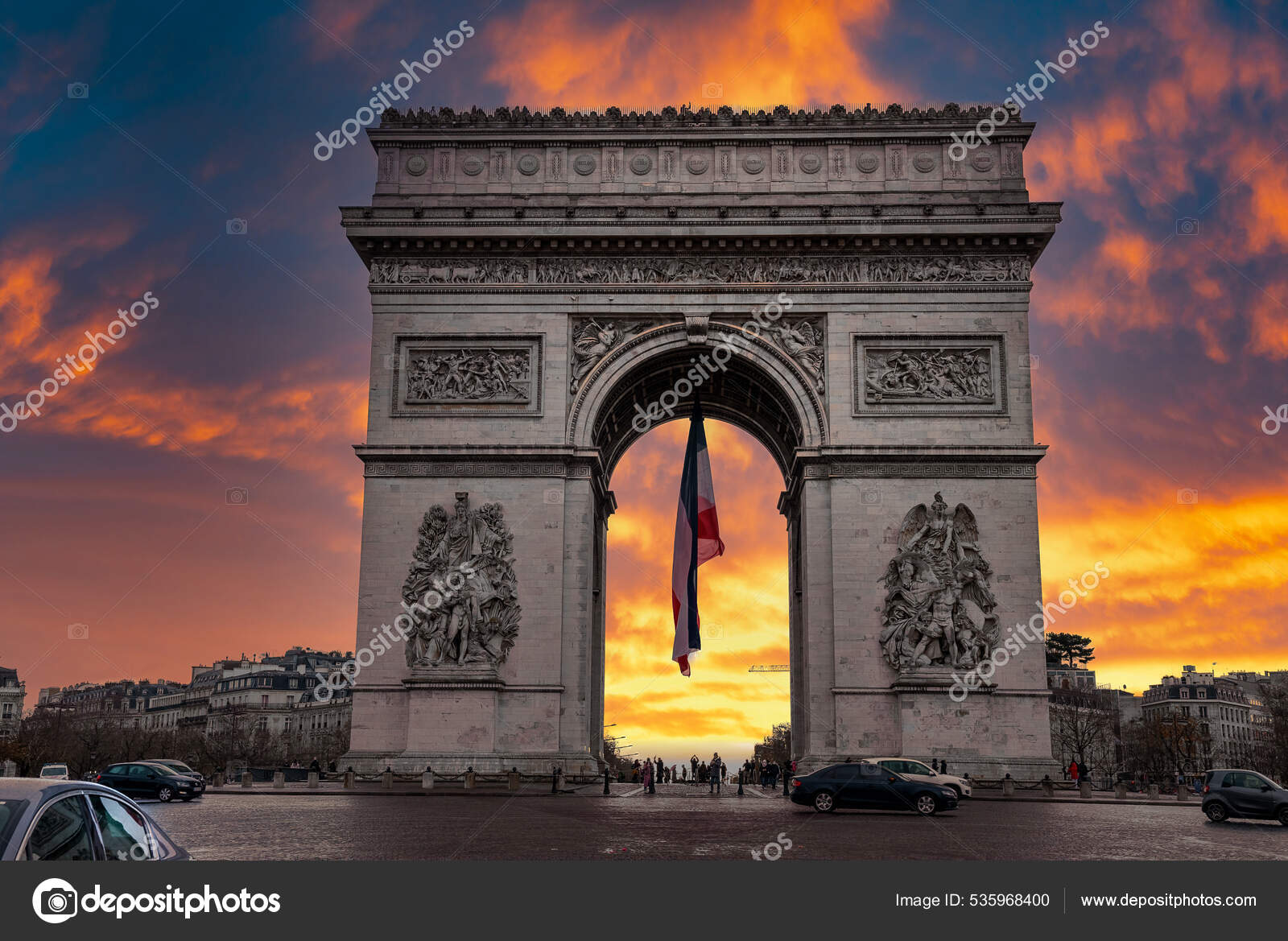 Arc De Triomphe At Sunset