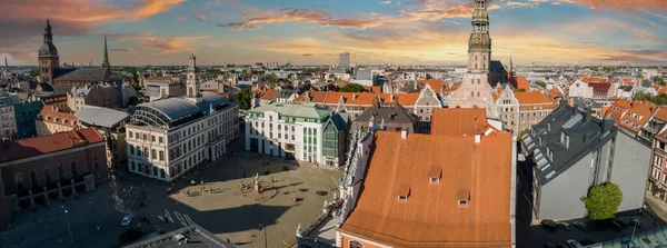 Establishing aerial Bird eye view shot of Riga, Riga skyline, Latvia ...