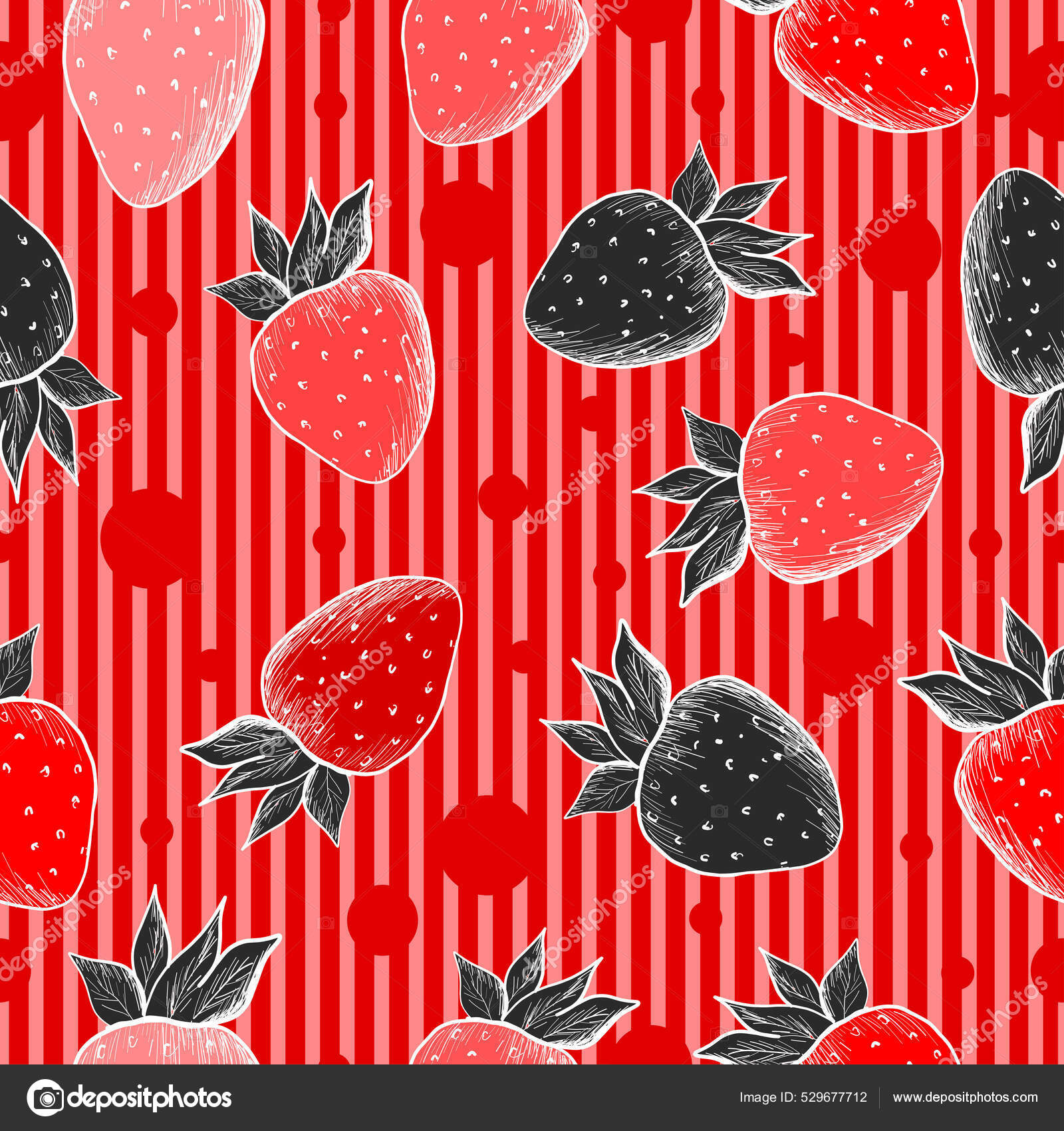 Hand Drawn Strawberries Abstract Vector Seamless Pattern Striped ...