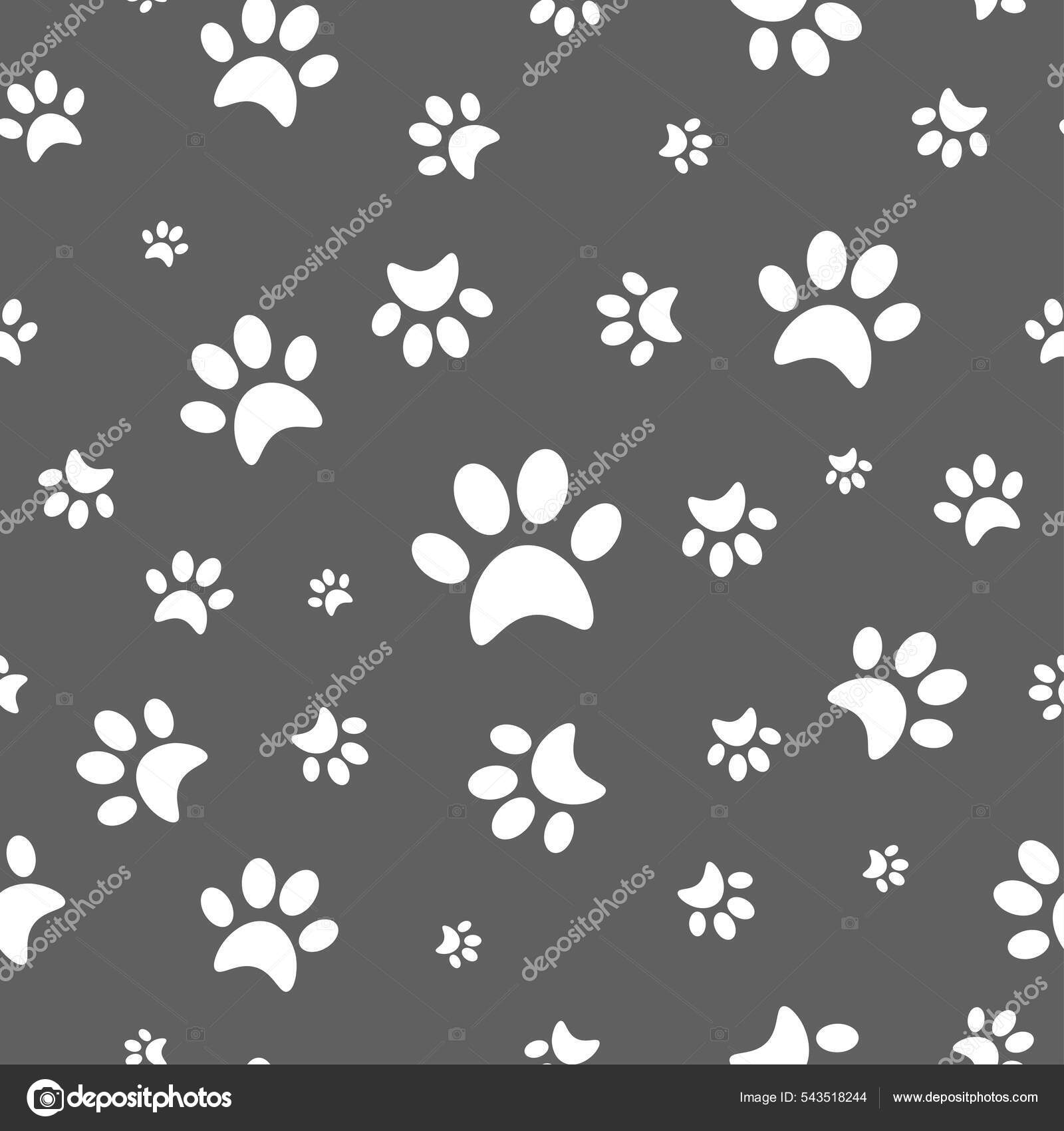 Silhouette White Color Cat Footprints Black Background Vector Seamless ...