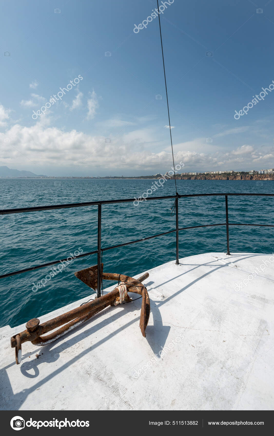 Iron Anchor Bow Tour Boat Sailing Mediterranean Sea Antalya Turkish ...