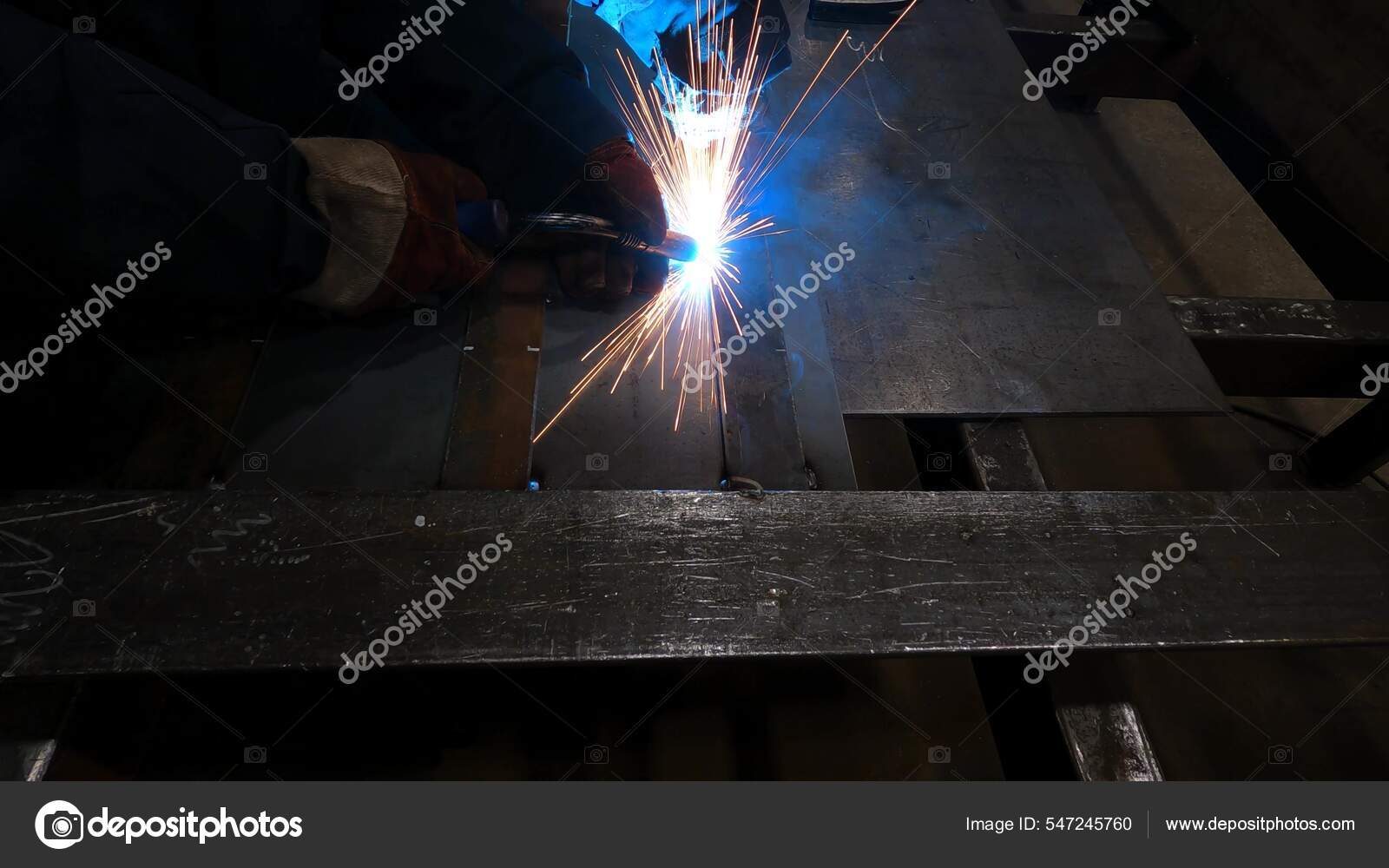 Metal Workshop Foreman Works Welding Machine Steel Billets — Stock ...