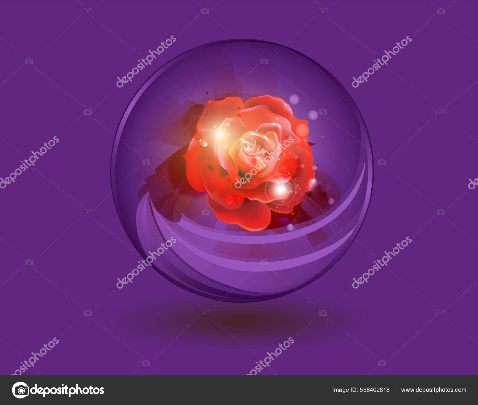 Red Rose Flower Purple Orb Sphere Stock Vector by ©Vinhsino 558402818