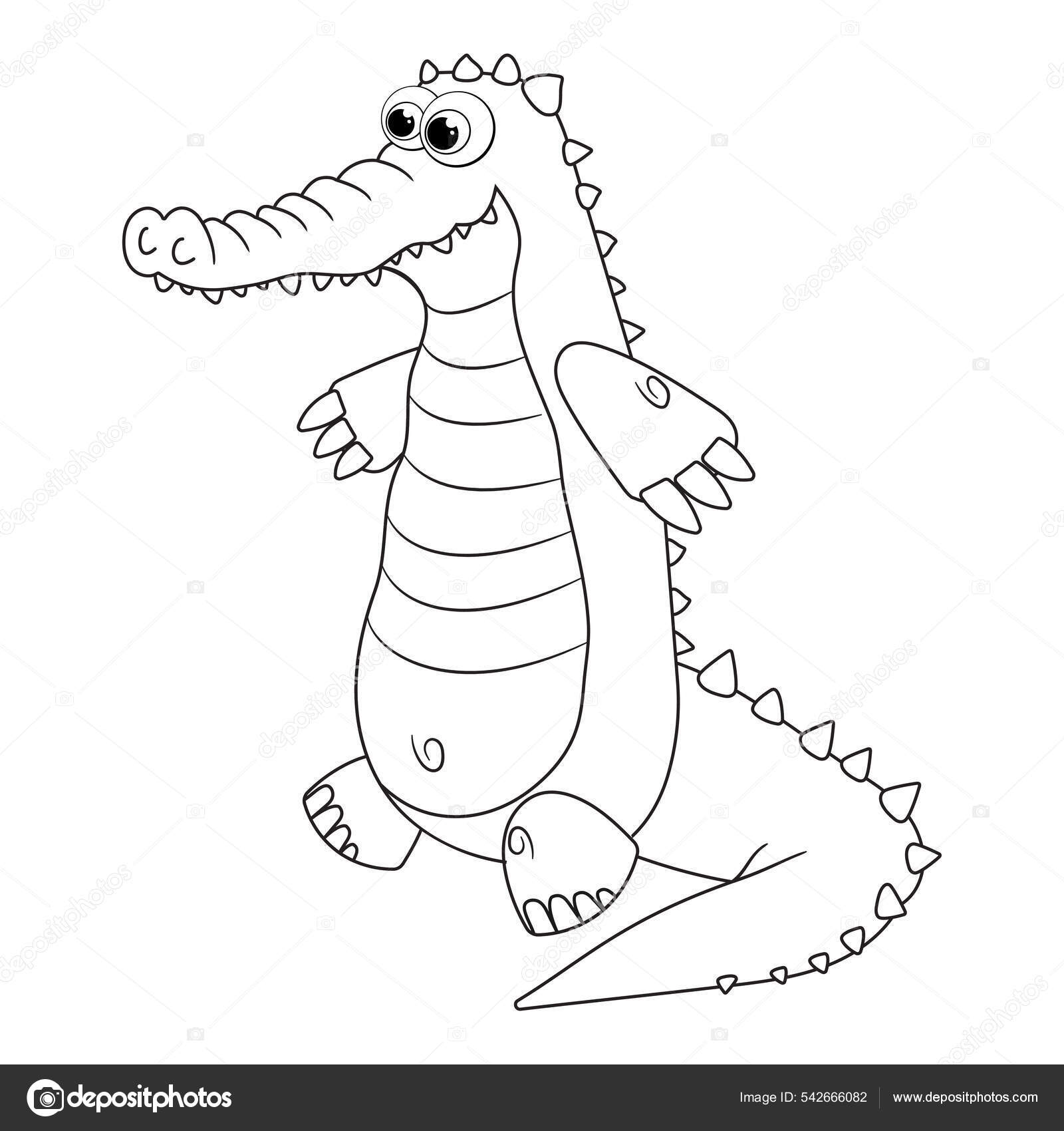 Colorless Cartoon Crocodile Running Coloring Pages Template Page ...