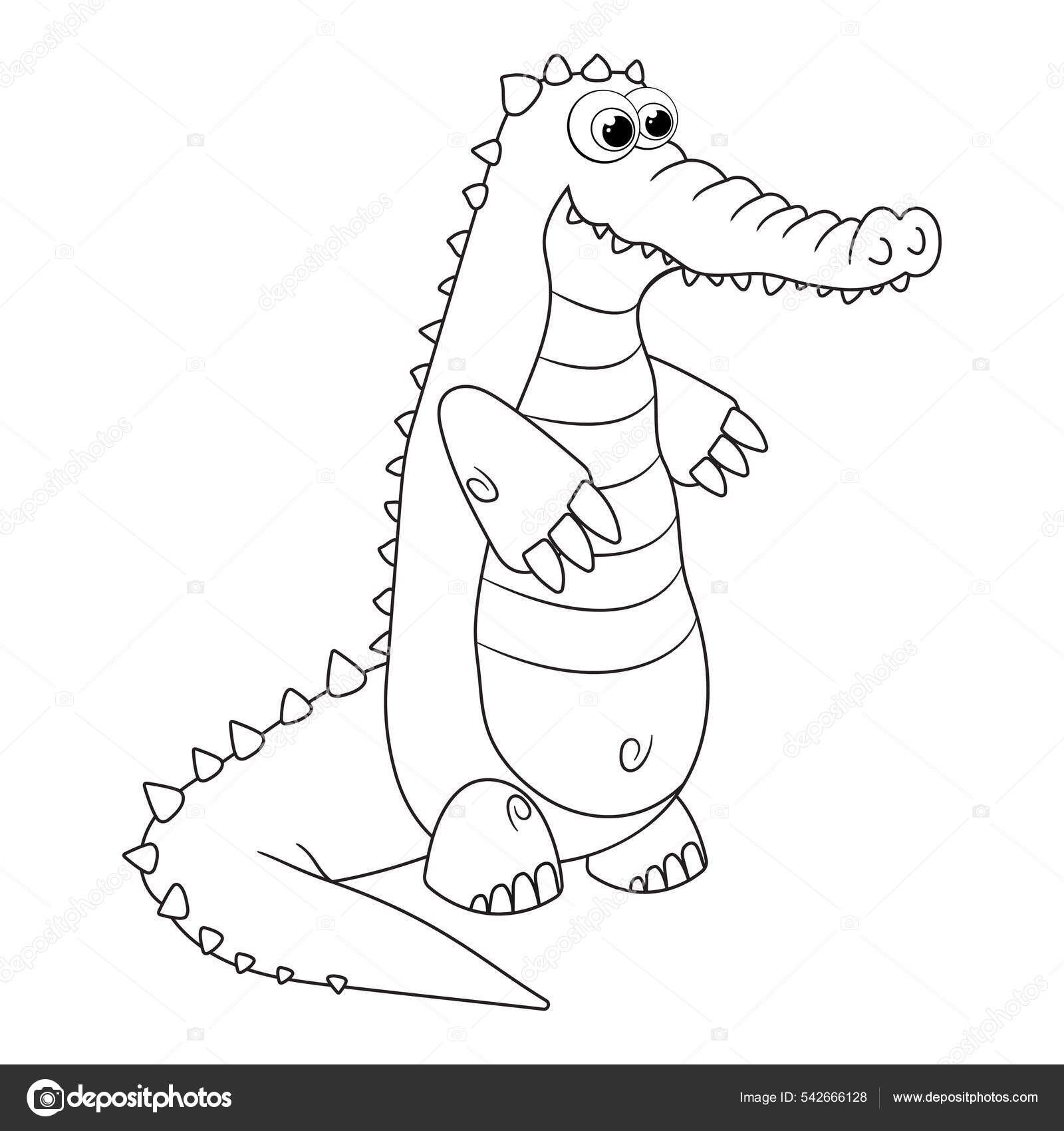 Colorless Cartoon Crocodile Coloring Pages Template Page Coloring Book ...