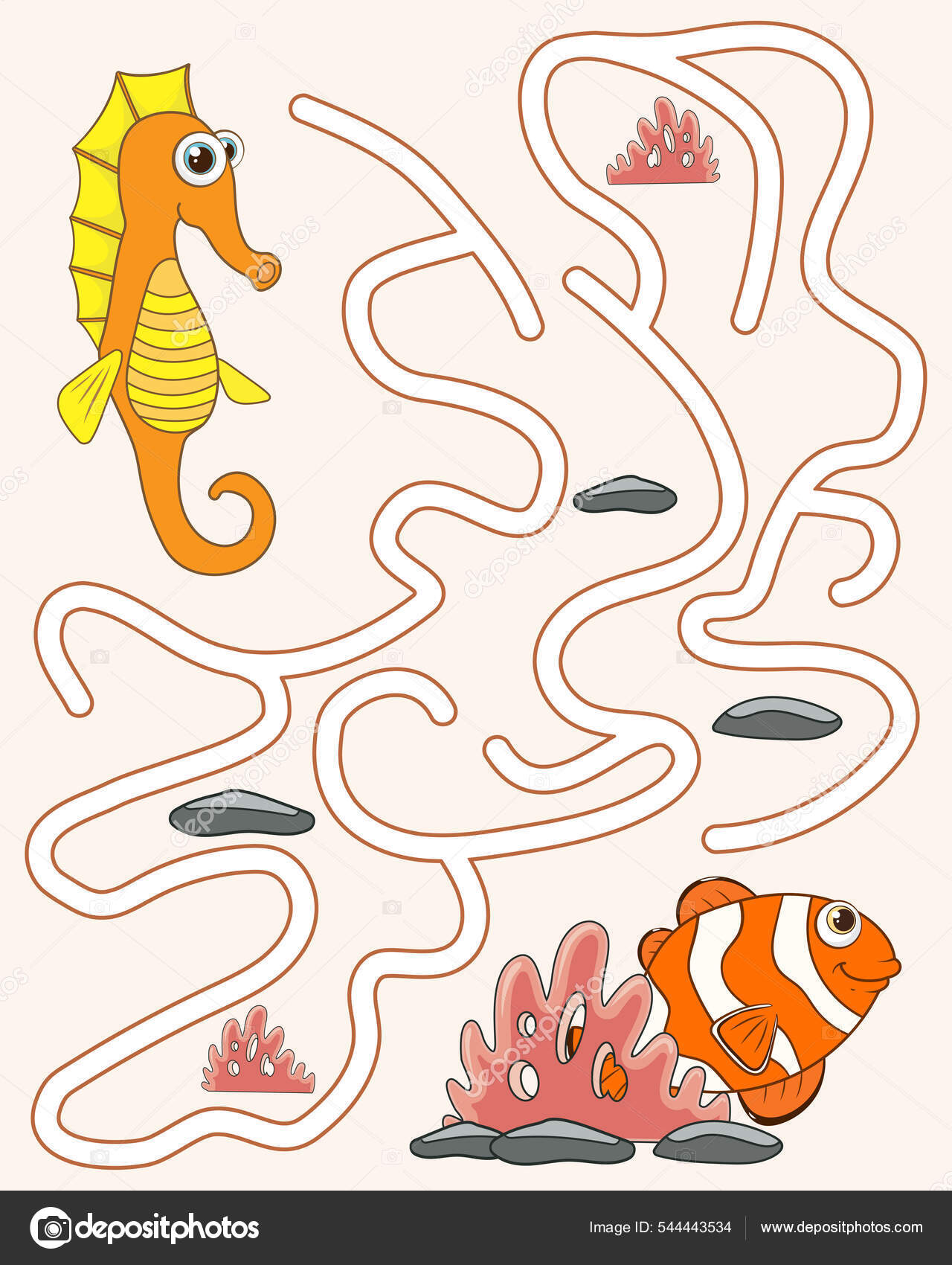 Help Sea Horse Find Pathway His Friend Fish Logic Game Stock Vector ...
