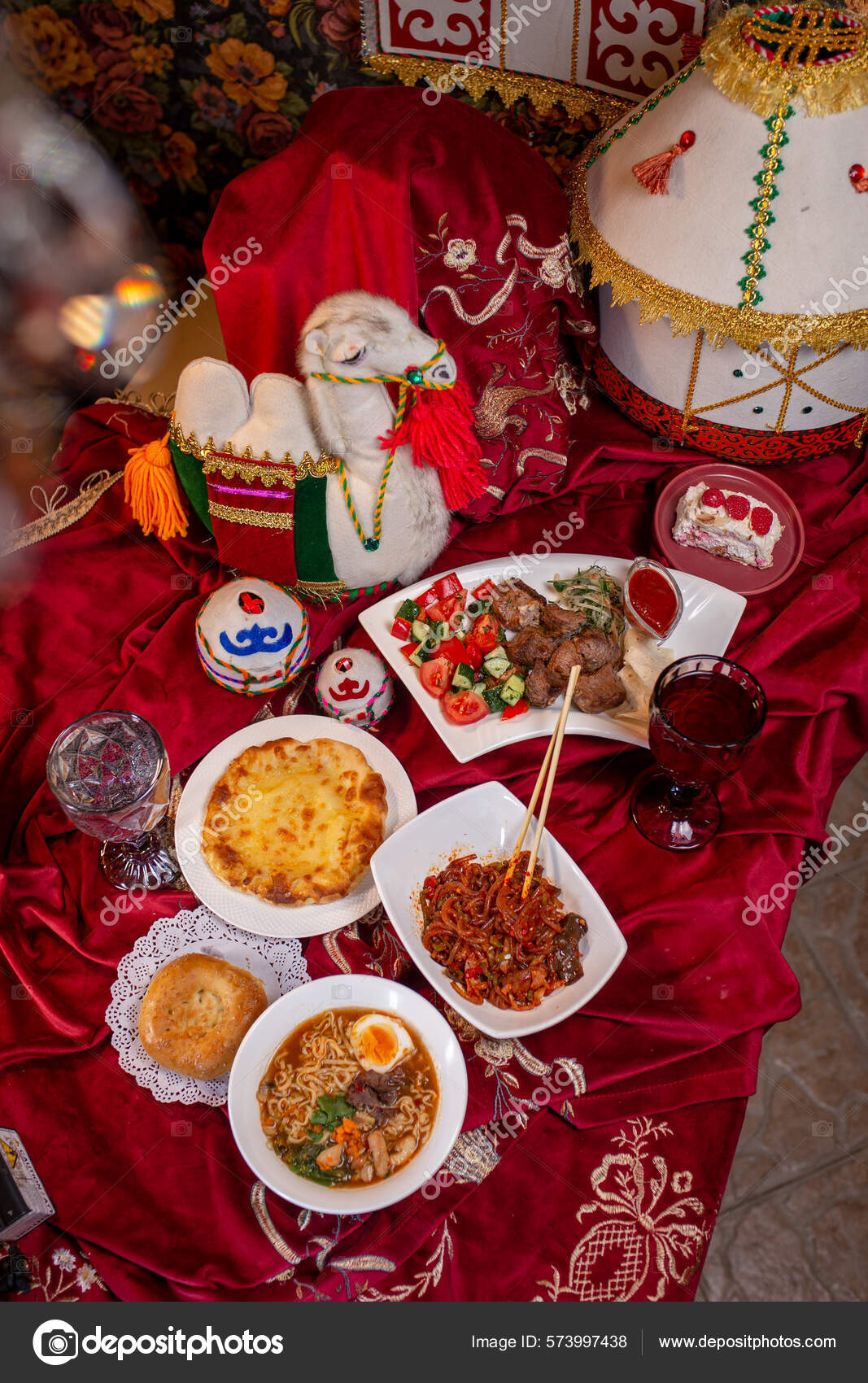 Kazakh Table Dastarkhan Different Dishes National Kazakh Festive Table ...