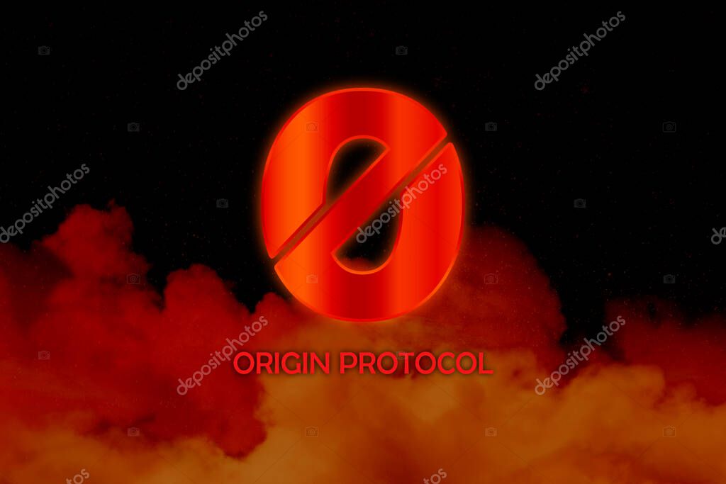 Símbolo de moneda OGN con criptomoneda temática de diseño de fondo 2022