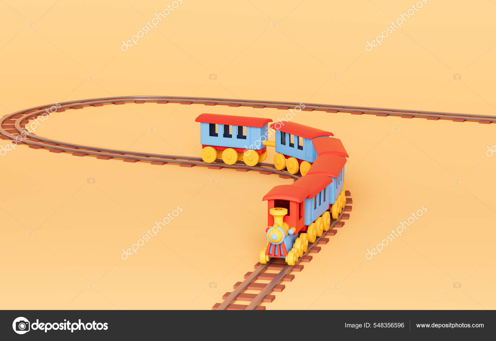 Train Runs Railroad Track Yellow Background Rendering Computer Digital ...