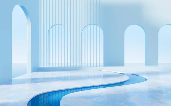 Blue arch and curved construction, 3d rendering. Computer digital ...