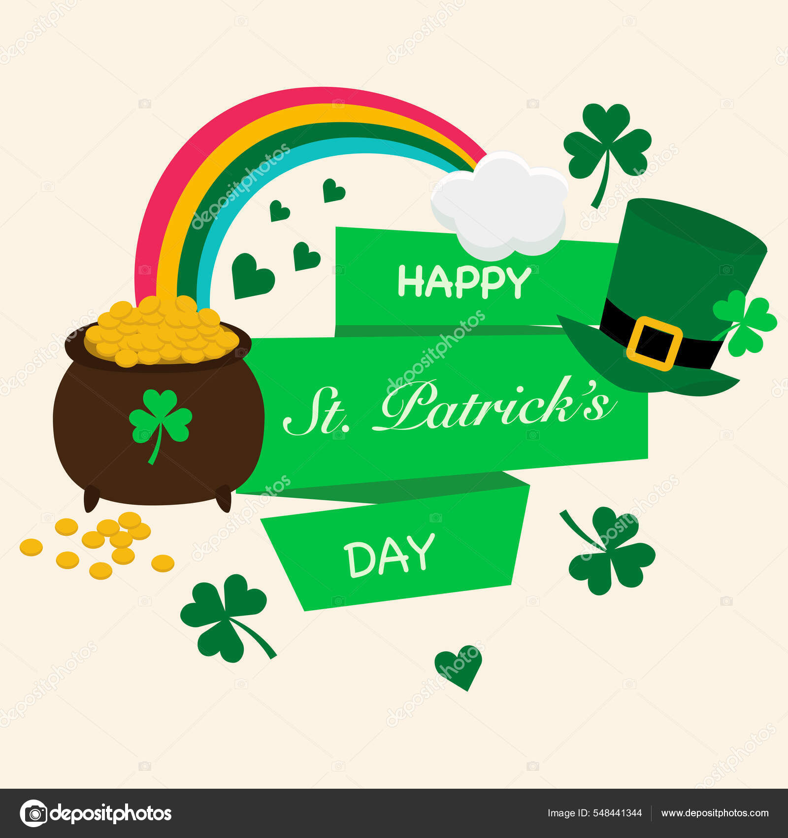 Happy Patrick's Day Vector Lettering Illustration Clover Leaves Gold ...