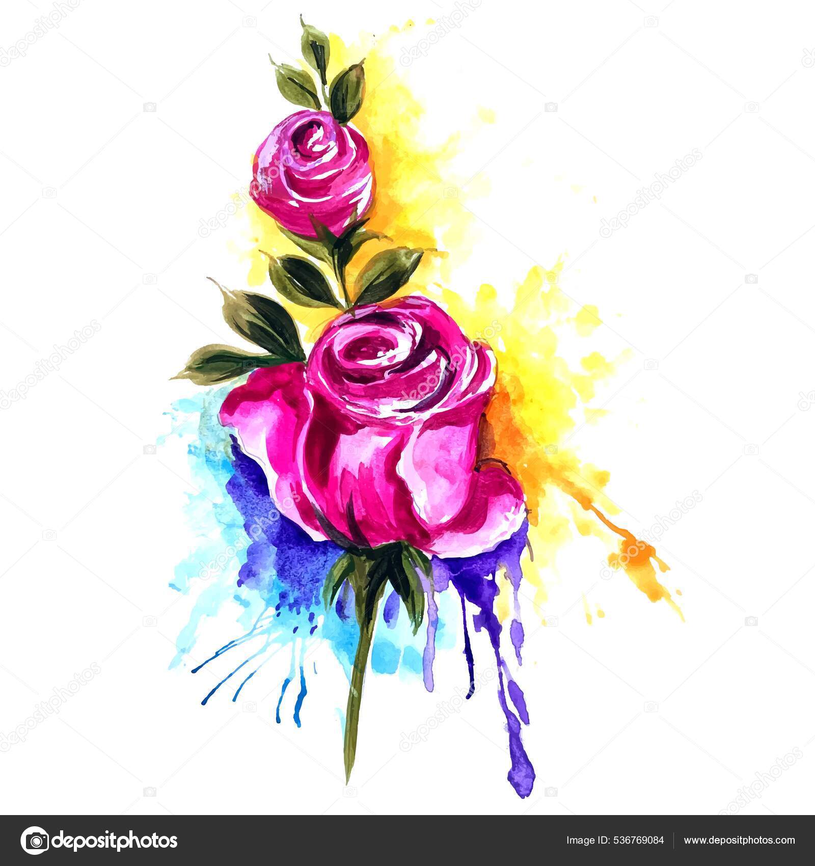 Beautiful Rose Flower Colorful Splash Card Background Stock Vector by ...
