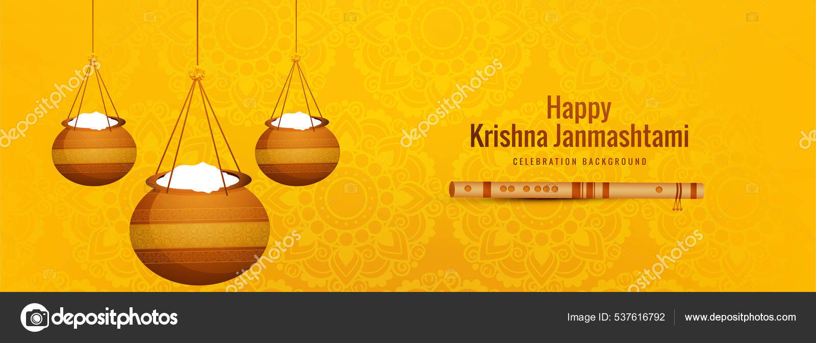 Happy Janmashtami Hanging Pot Banner Background Stock Vector Image by ...