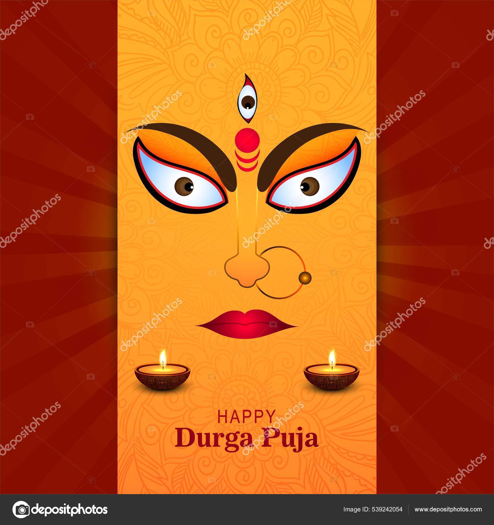 Happy Durga Pooja Celebration Indian Festival Beautiful Greeting Card ...