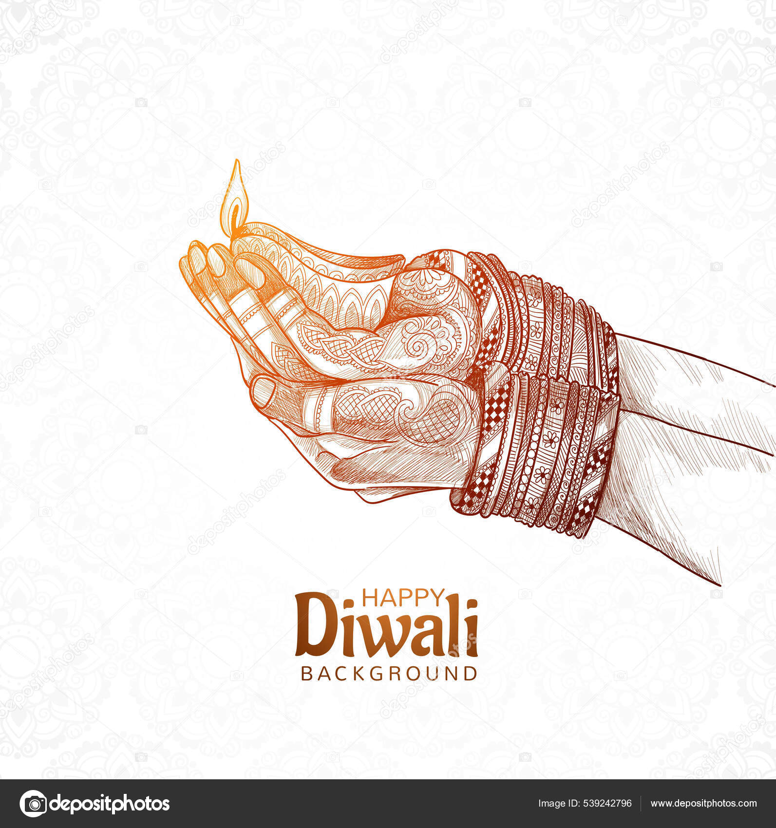 Hand Drawn Sketch Hand Holding Indian Oil Lamp Diwali Festival Stock ...