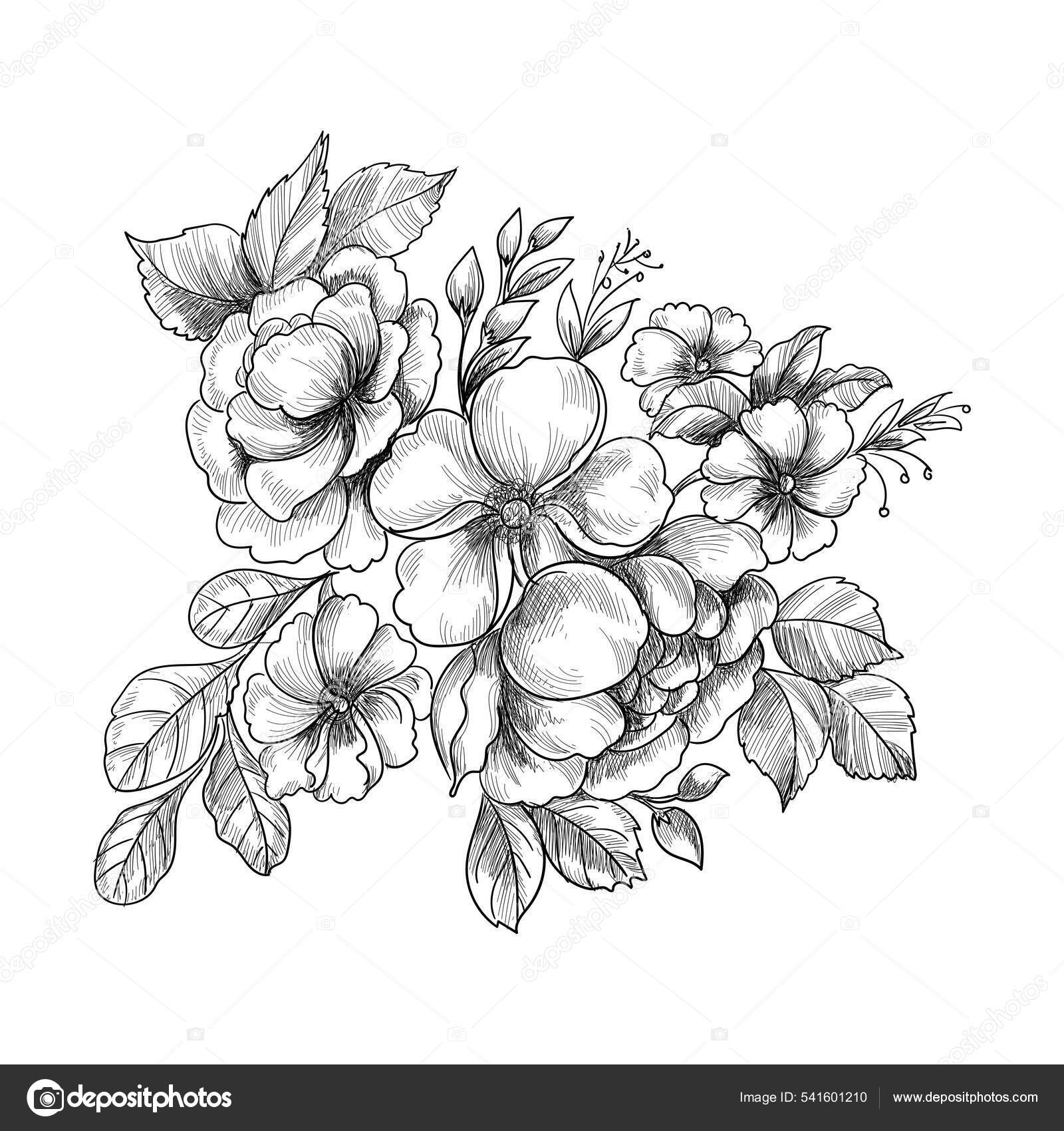 Decorative Hand Draw Floral Sketch Card Design Stock Vector by ...