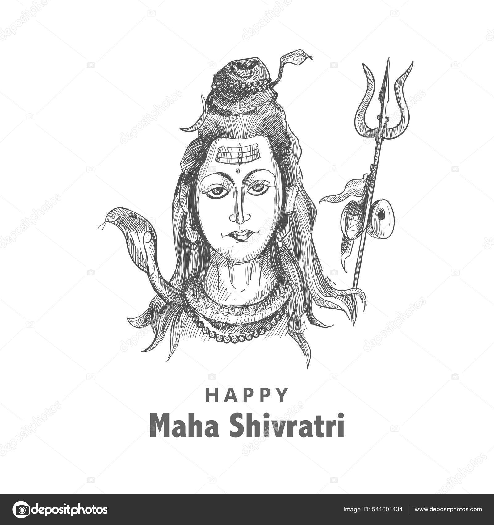 Mano Dibujar Maha Shivratri Boceto Fondo Tarjeta Vector de stock ...