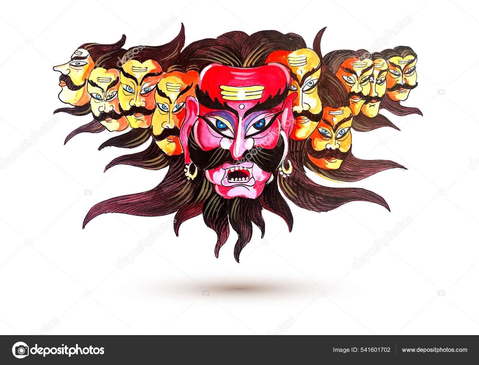 Happy Dussehra Celebration Angry Ravan Ten Heads Background Stock ...