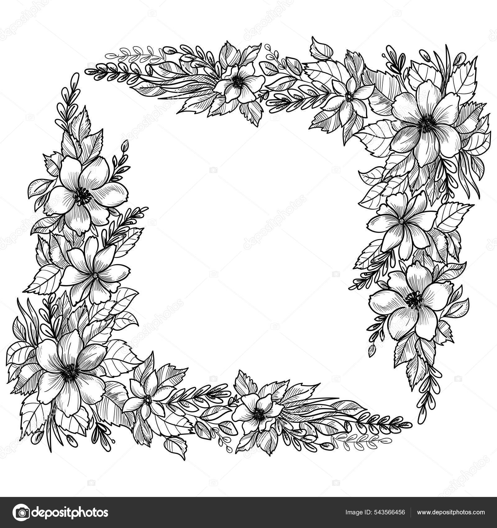 Beautiful Wedding Floral Frame Sketch Design Stock Vector Image by ...
