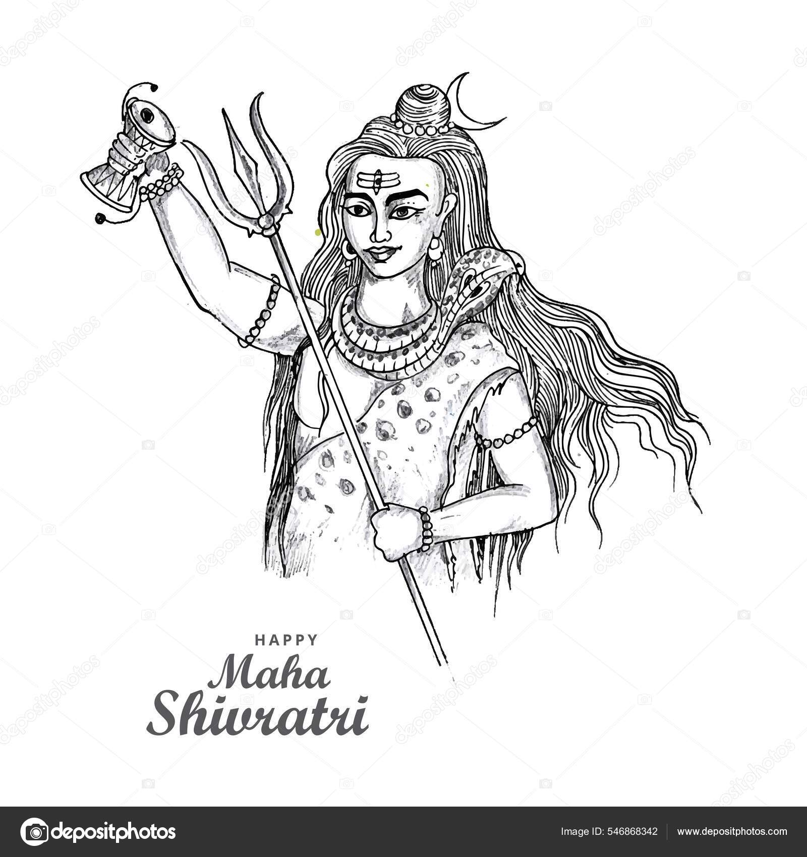 Hand Draw Hindu Lord Shiva Sketch Indian God Maha Shivratri Stock ...