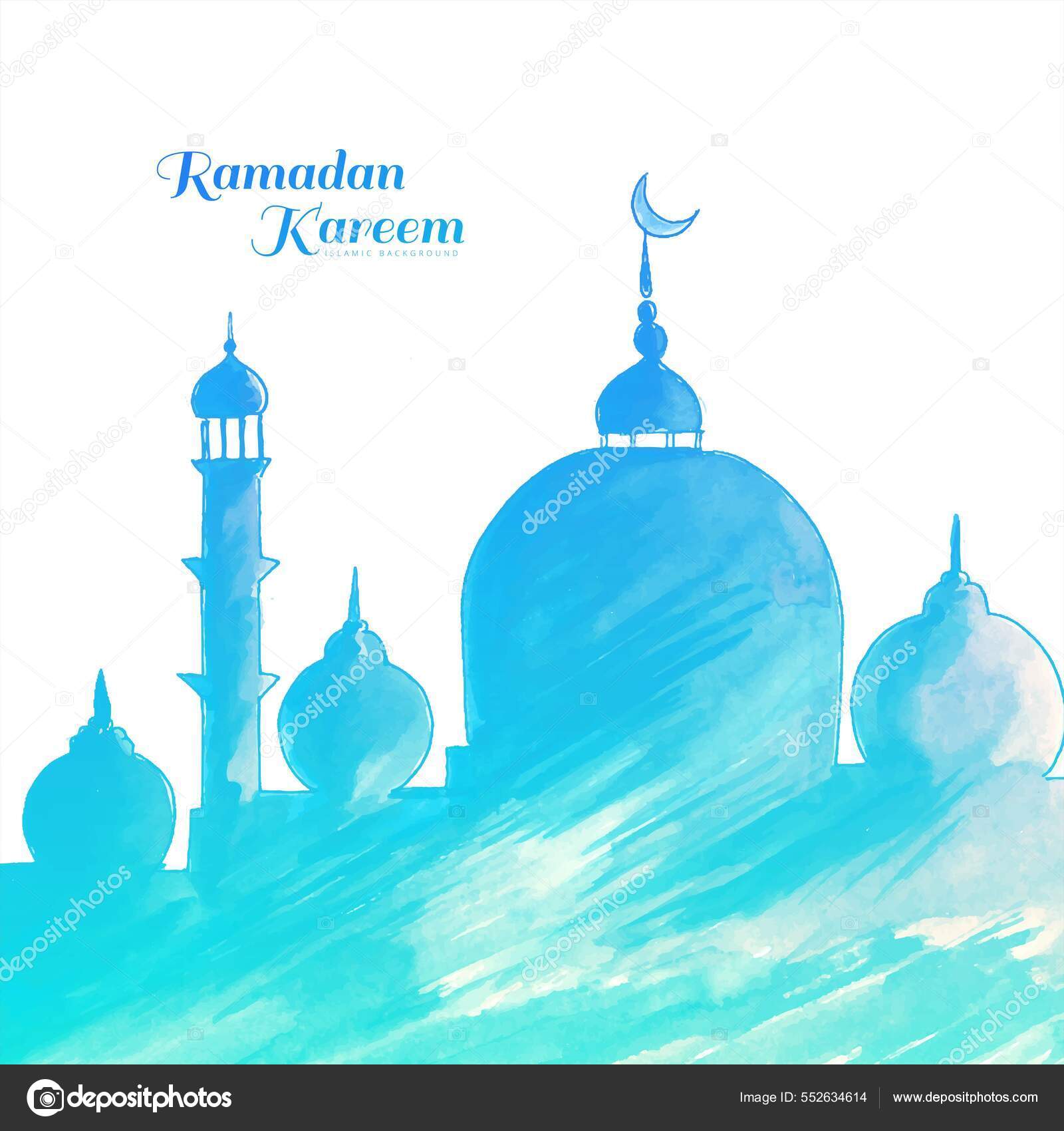 Islamic Mosque Watercolor Texture Lamps Ramadan Kareem Background Stock ...