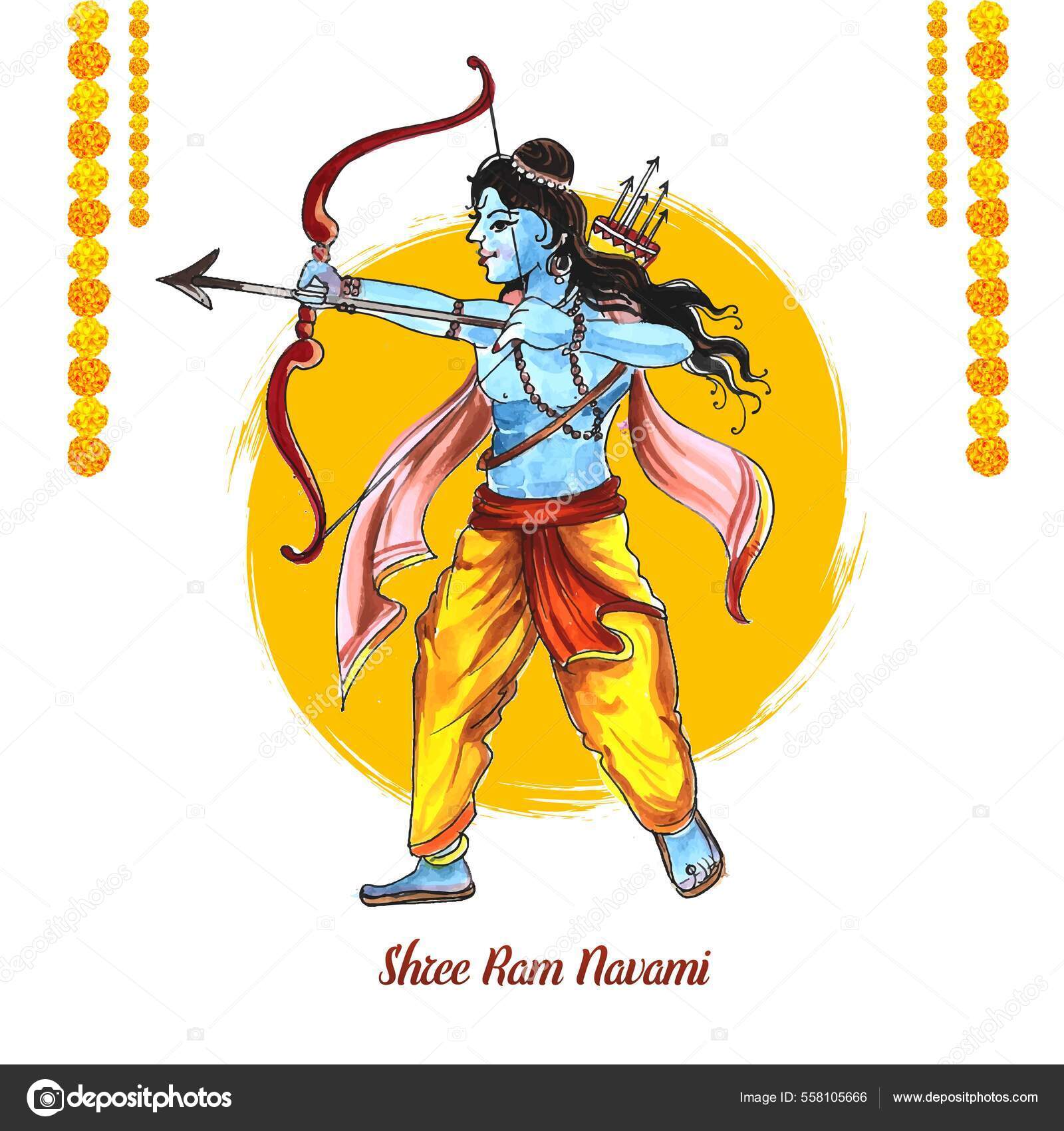 Lord Shree Ram Navami Festival Wishes Card Background Stock Vector