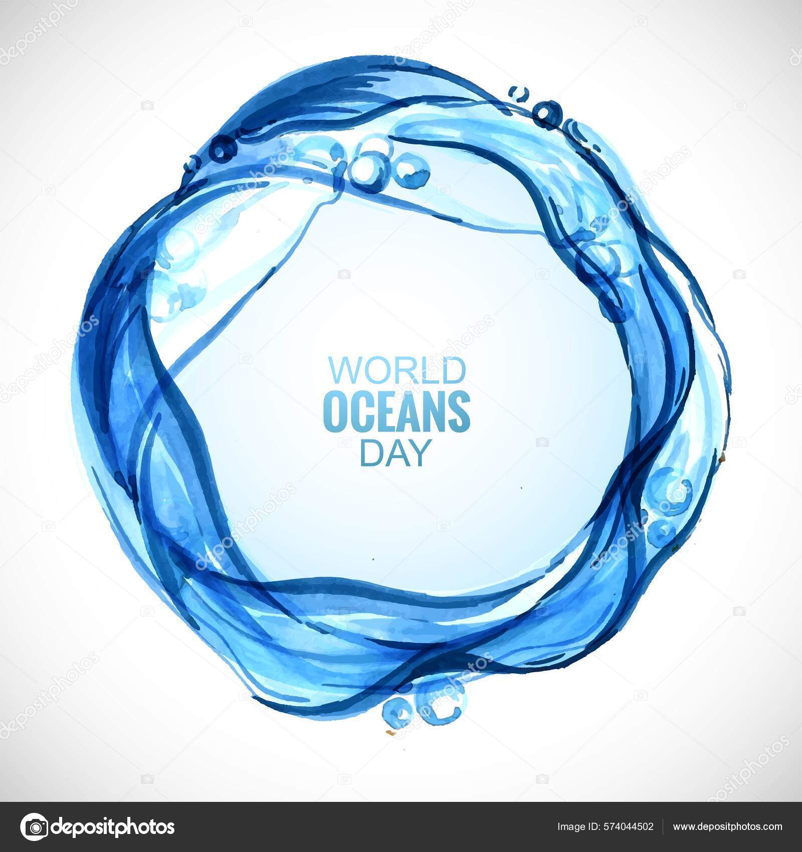 World Ocean Day Celebration Sea Circular Wave Background Stock Vector