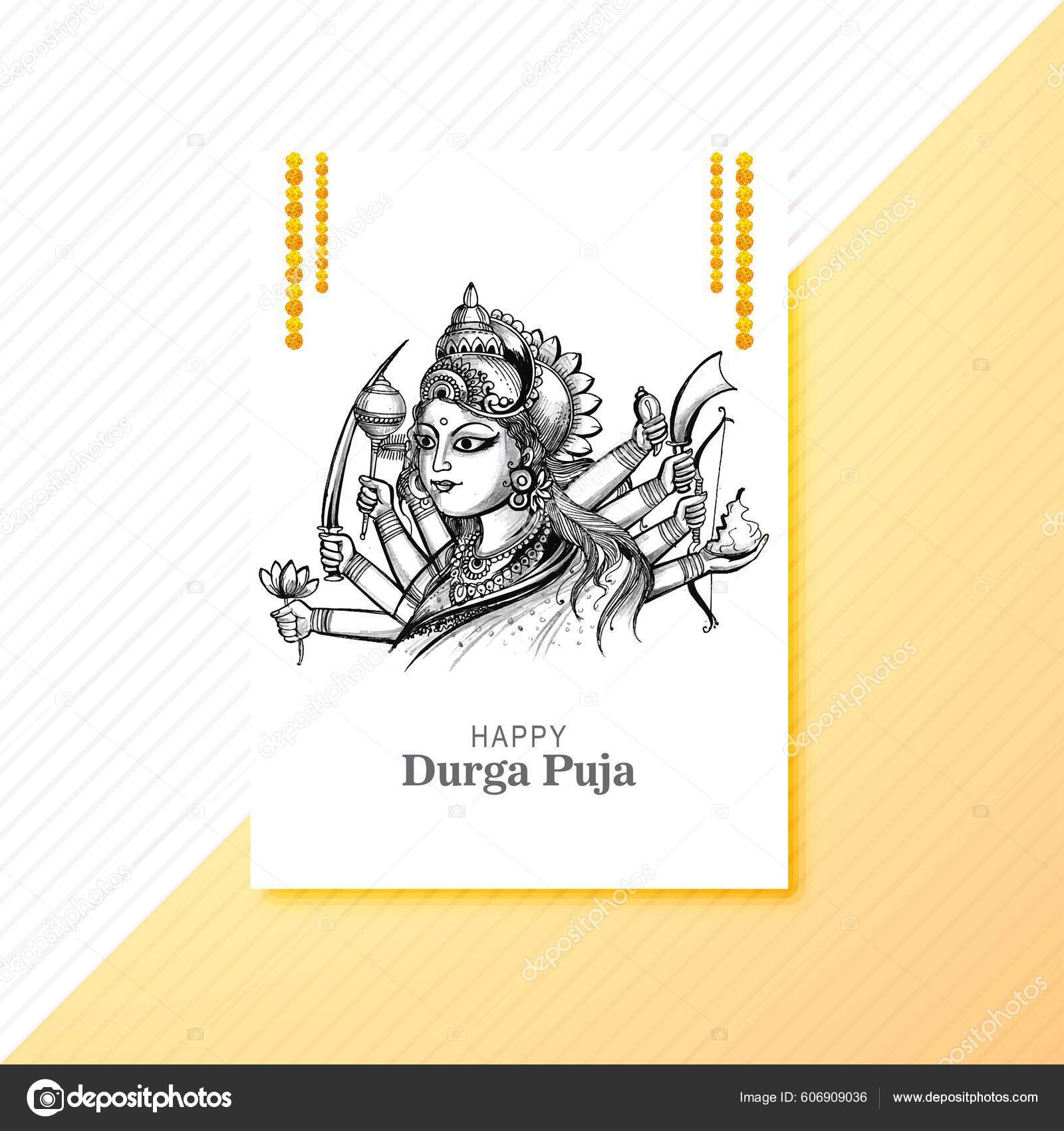 Hand Draw Happy Durga Puja Festival Indian Holiday Sketch Brochure ...