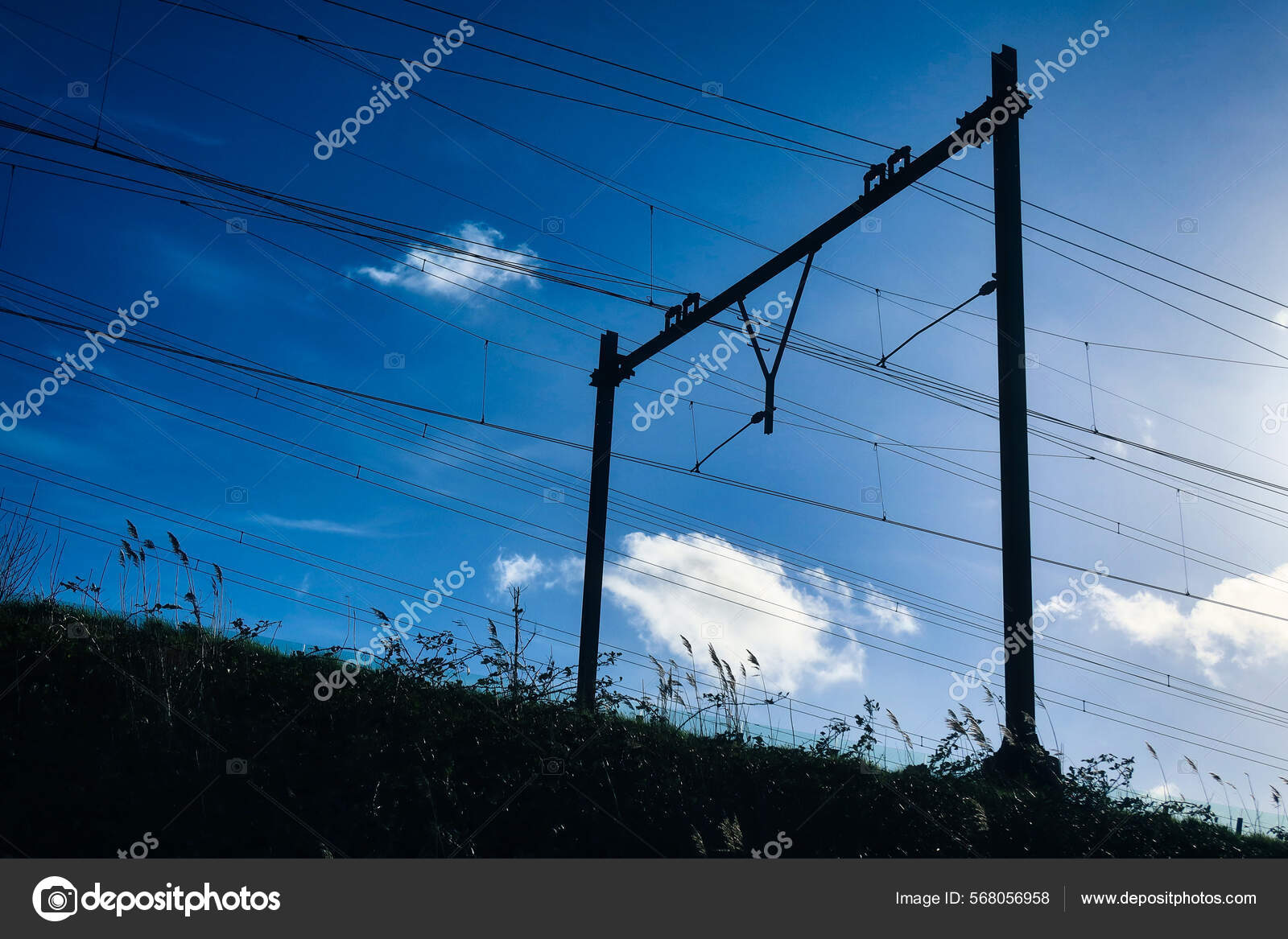 Train Infrastructure Electricity Pole Railway Track Stock Photo by ...